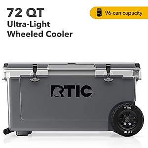 RTIC 72 Quart Ultra-Light Wheeled Cooler Hard Insulated Portable Ice Chest Box for Beach, Drink, Beverage, Camping, Picnic, Fishing, Boat, BBQ, 30% Lighter Than Rotomolded Coolers, Dark & Cool Grey