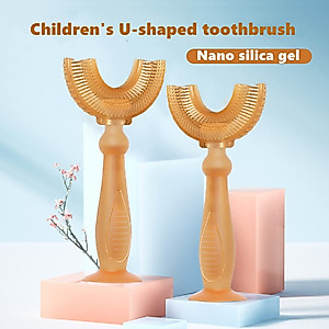 JYZPJ 2 Pack Kids U Shaped Toothbrush Toddler Toothbrush with Soft Silicone Bristles with Suction Cup Base 360 U Type Toothbrush for Children Ages 2-12 (2-6 Years Old)