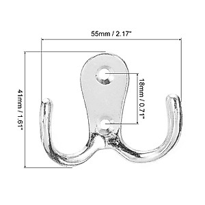 uxcell Wall Hooks, 8Pcs - Zinc Alloy Double Prong Retro Hook, Hooks for Hanging Towel Coat Backpack Clothes Scarf Keys Hat Cup (Chrome)