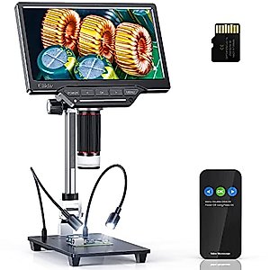 Elikliv EDM201 Pro HDMI Digital Microscope with 10 Inch Stand - 1300X Coin Microscope with Screen, 16MP Resolution, 7" IPS Display, 10 LEDs, TV/Windows/Mac Compatible