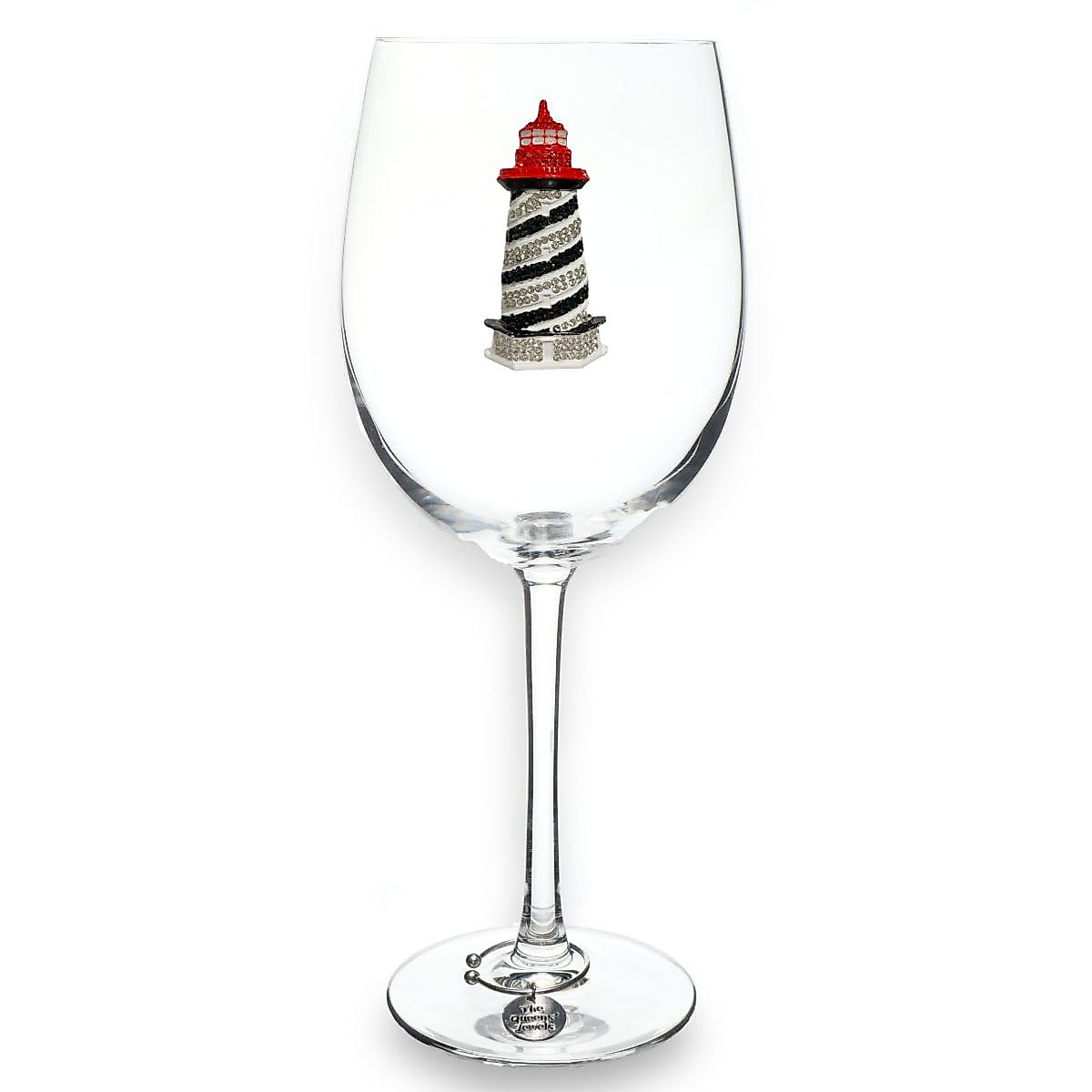 THE QUEENS' JEWELS Lighthouse Jeweled Stemmed Wine Glass, 21 oz. - Unique Gift for Women, Birthday, Cute, Fun, Not Painted, Decorated, Bling, Bedazzled, Rhinestone