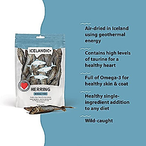 Icelandic+ Plus: Herring Whole Fish Dog Treat, 3-oz Bag, 100% Edible & Digestible, Reduces Tarter & Plaque Build-up, Full of Omega-3 for Healthy Skin and Shiny Coat