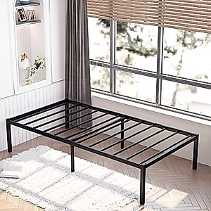 Weehom Twin Bed Frame 16 Inch Metal Platform Bed Frames No Box Spring Needed, Mattress Foundation, Heavy Duty Steel Slat Support, Large Under-Bed Storage Space, Easy Assembly, Black