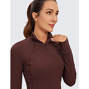 CRZ YOGA Women's Butterluxe Long Sleeve Workout Shirts Half Zip Pullover Sweatshirt Athletic Crop Top Collared Fall Shirt Taupe Medium