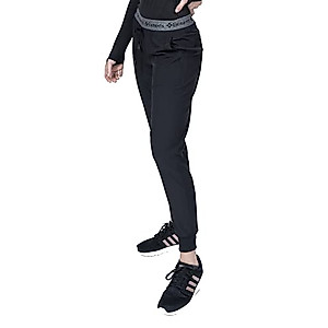 Jogger Scrubs for Women 4 Pocket 4-Way Stretch Elastic Waistband ES2386 (Black, Large)