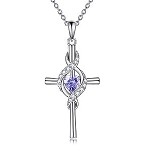 ONEFINITY Cross Necklace for Women 925 Sterling Silver Cross June Birthstone Pendant Necklace Infinity Cross Religious Jewelry Gifts for Women(June)