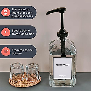 eBun® 37oz Mouthwash Pump Dispenser Black - Bathroom Hand Soap Dispenser Set Glass, Dish Soap Dispenser for Kitchen Sink, Bathroom Essential, Holder Decanter with Cup, Kids Mouthwash Pump Bottle