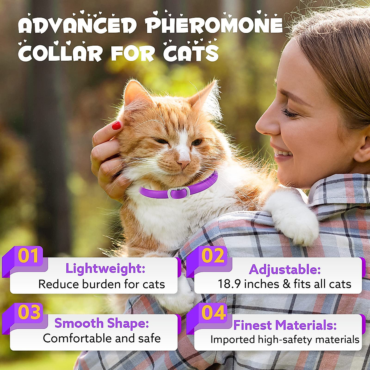 YEUGSCKA 4 Pack Calming Collar for Cats, Relieve Reduce Anxiety Stress, Calming Pheromone Collar for Cats, Cat Pheromone Collar Adjustable for Small, Medium Large Cat