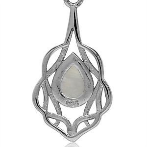 Silvershake Natural Moonstone White Gold Plated 925 Sterling Silver Celtic Knot Drop Solitaire Pendant