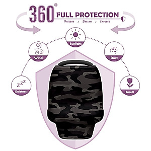 Baby Car Seat Stroller Covers Black and Grey Camouflage Nursing Cover Breastfeeding Scarf Soft Breathable Stretchy Coverage Carseat Canopy Cover for Boys and Girls Multi Use