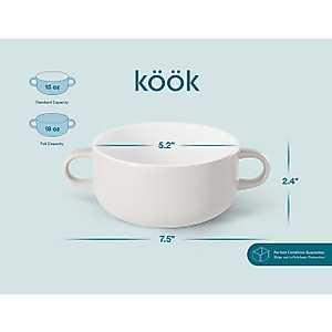 Kook Soup Crocks, Ceramic Bowls, Broil, Oven, Microwave and Dishwasher Safe, with Handles, For Casserole, Pasta, Cereal, 18 oz, Set of 4 (Coconut White)