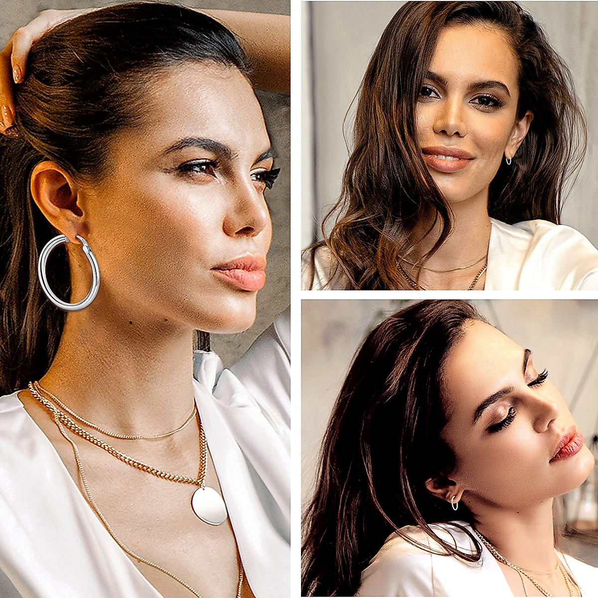 Milacolato 925 Sterling Silver Twisted Hoop Earrings 18K White Gold Plated Wave Chunky Hoop Earrings Hypoallergenic Huggie Stud Earrings for Women