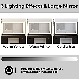 IRONCK Vanity Desk Set with LED Lighted Mirror & Power Outlet, 7 Drawers Makeup Vanities Dressing Table with Stool, for Bedroom, Black