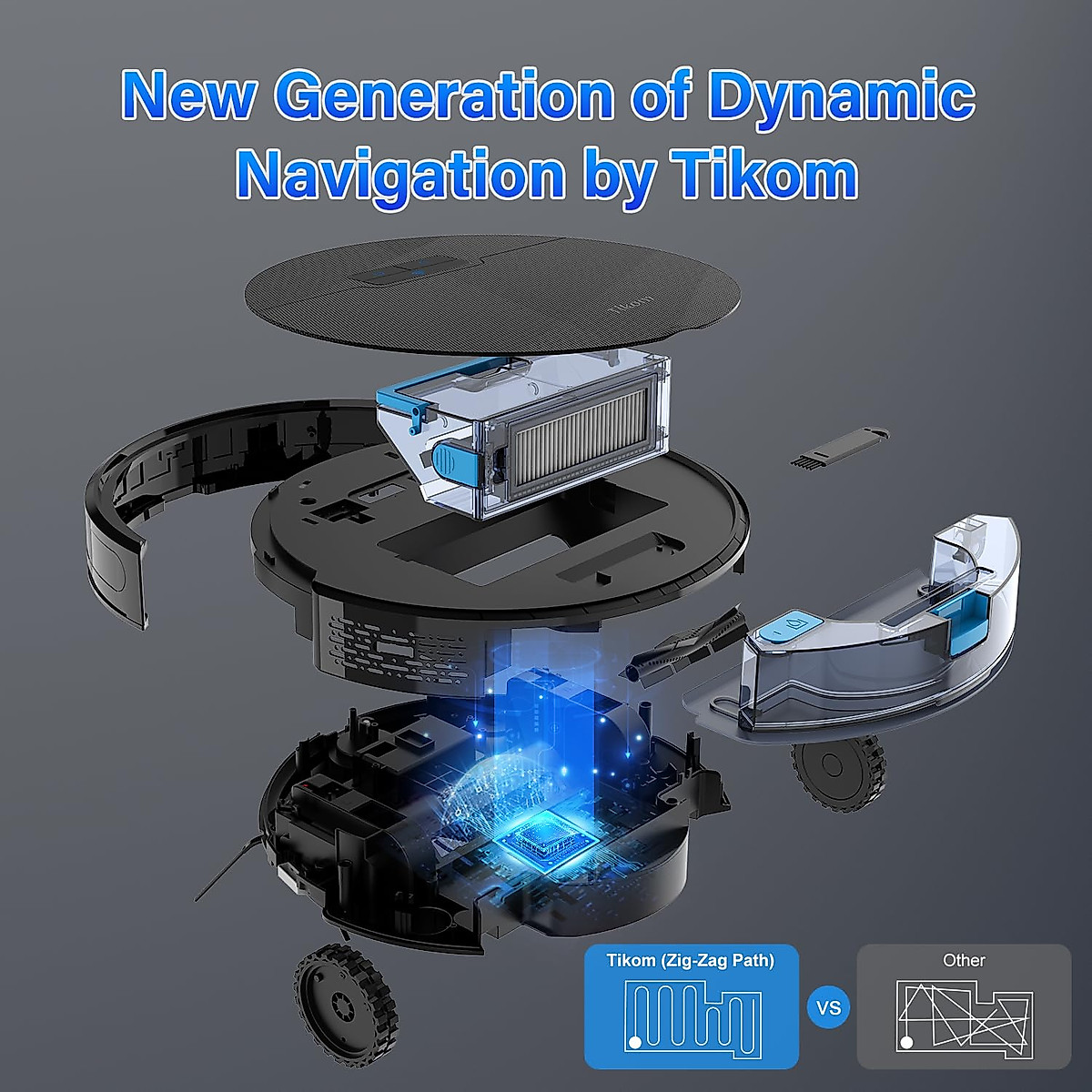 Tikom Robot Vacuum and Mop Combo, Robot Vacuum Cleaner with Powerful Suction, Super Thin, Self-Charging Robotic Vacuum Cleaner for Carpet, Pet Hair, Hard Floors, APP & Remote Control