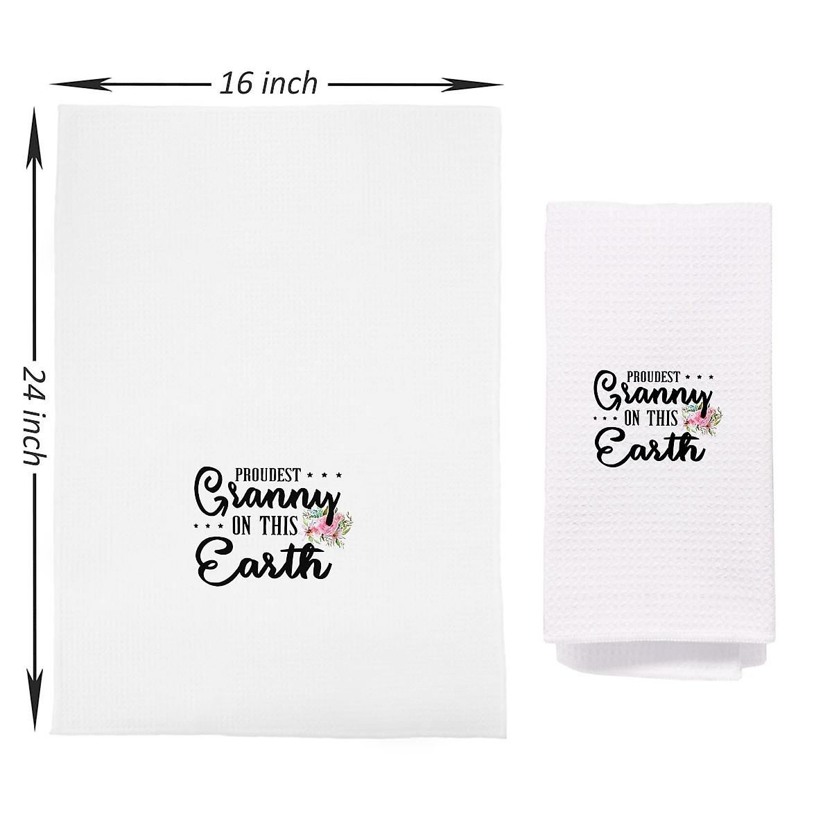 NEGIGA Proudest Granny on This Earth Floral Dish Cloths Towels 24x16 Inch,Best Grandma Decor Decorative Dish Hand Towels for Kitchen Bathroom,Birthday Mother's Gifts for Granny Grandma