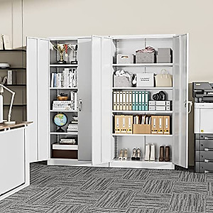 Greenvelly Metal Locking Storage Cabinet, 72" with Doors and 4 Shelves, Large Steel Tall Lockable Tool, Office Cabinet with Lock and 2 Keys for Home, Laundry Room, White