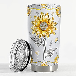 SANDJEST Sunflower Tumbler Cup 20oz Stainless Steel Insulated Tumblers Coffee Travel Mug Sunflower Gifts for Women Girls Birthday Christmas