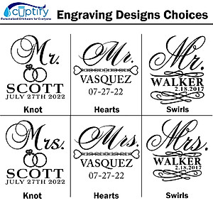 Personalized Mr and Mrs Shot Glasses Set 2oz Orange Bottom Custom Engraved for Couples, Wife and Husband, Fiance and Fiancee, Bride and Groom at Wedding Party, Anniversary and Engagements