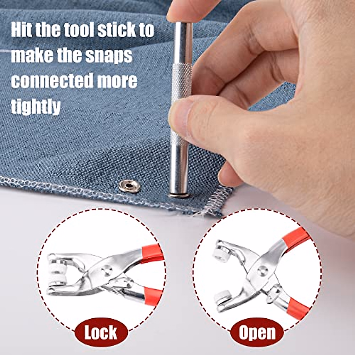 Clatoon 200 Sets Metal Snaps Buttons with Fastener Pliers Press Tool Kit Perfect for DIY Crafts Clothes Hats and Sewing (10 Colors,9.5mm)