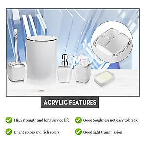Bathroom Accessories Set 5 Piece Gift Set, Toothbrush Holder, Toilet Brush , Trash can, soap Dispenser, Soap Dish for Decorative Countertop and Housewarming Gift (White)