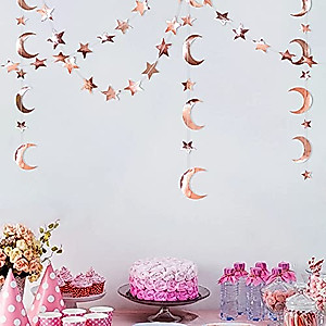 Rose Gold Twinkle Little Star Moon Garland Planet/Constellation Party Decorations Ramadan Crescent Garlands Stars Streamer Banner Kids Birthday/Bdau Wedding Anniversary Baby Shower EID Party Supplies