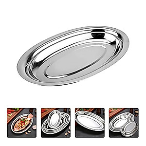 UPKOCH Oval Steaming Oval Fries Plate Stainless Steel Oval grilling platter serving platter grill platter Platter 40CM Fish Stainless Steel Snack Tray Stainless Steel Tray