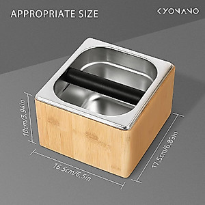 KYONANO Knock Box, Espresso Accessories, Espresso Knock Box, Coffee Knock Box with Durable Knock Bar and Non-Slip Base, Made of Bamboo and Stainless Steel, Knock Boxes Breville Machine Accessories