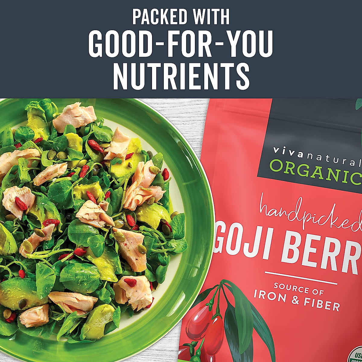 Organic Dried Goji Berries - Non-GMO and Vegan Goji Berries Organic, Perfect for Baking, Teas and Snacks for Adults (1 lb)