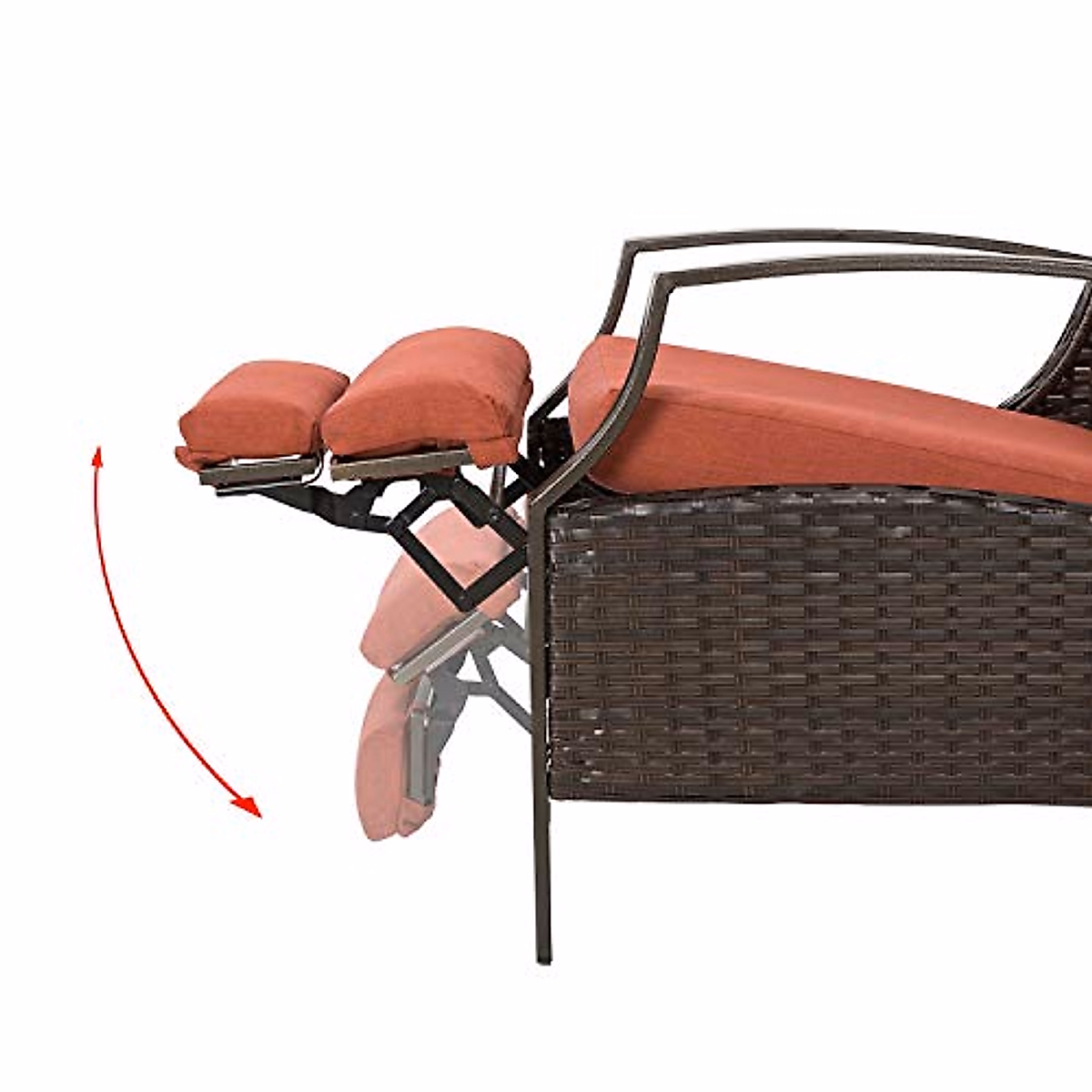 HollyHOME Patio Wicker Adjustable Recliner Chair, Relaxing Lounge Chair with Thick Spunpoly Cushion, Water Resistant, Red