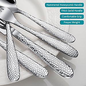 20-Piece Silverware Set, Hammered Stainless Steel Flatware Set, Heavy Duty Cutlery Set Service for 4, Mirror Polished, Smooth Edges, Utensil Set for Home and Restaurant, Dishwasher Safe