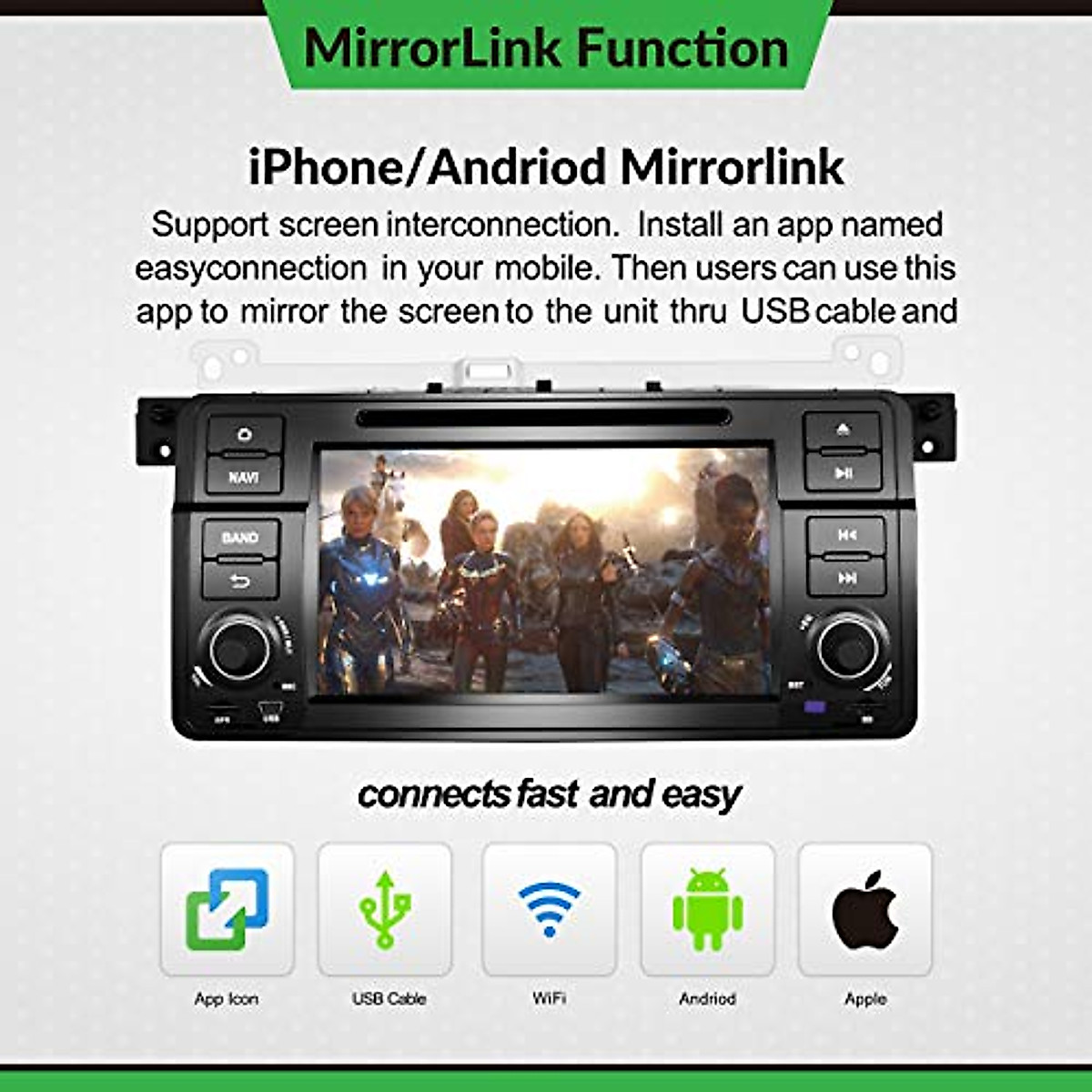 Egosonic Android 11 Car Radio, 1 Din for BMW 3 Series E46, 7" Touchscreen, DSP+, Support Wireless Apple Carplay Android Auto/GPS navi/HD1080P/Backup Camera/OBDII