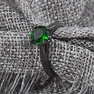 JunXin Round Shaped Emerald Green May Birthstone Solitaire Ring Black Gold Plated Size6/7/8/9/10(9)
