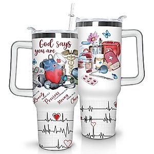 qoepfnsh Nurse Tumbler 40 oz Tumbler with Handle Christian Nurse Travel Coffee Mug Nurse Cup Stainless Steel Insulated 40oz Tumblers with Lid and Straw Nurse Gifts for Women