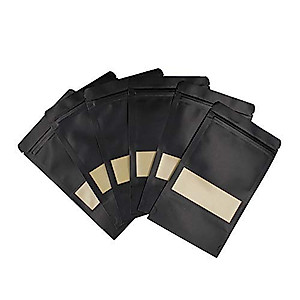 Black Kraft Paper Zipper Lock Stand Up pouch Bags Sealable Matte Window,12×20 cm/4.7×7.8 inches,Pack of 100