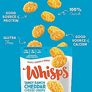 Whisps Cheese Crisps Tangy Ranch | Protein Chips | Healthy Snacks | Protein Snacks, Gluten Free, High Protein, Low Carb Keto Food (2.12 Oz, 6 Pack)