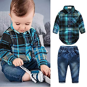 Kimocat Baby Boys Clothing Set Fashion Casual Suit Long Sleeve and Denim Pants