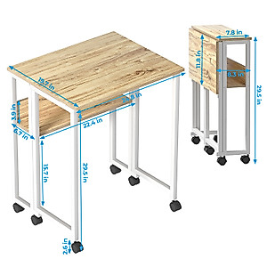 GreenForest Folding Desk Small Rolling Desk with Storage Shelf,24.8 inch Foldable Computer Desk with Wheels for Small Space,Easy Assembly,Oak
