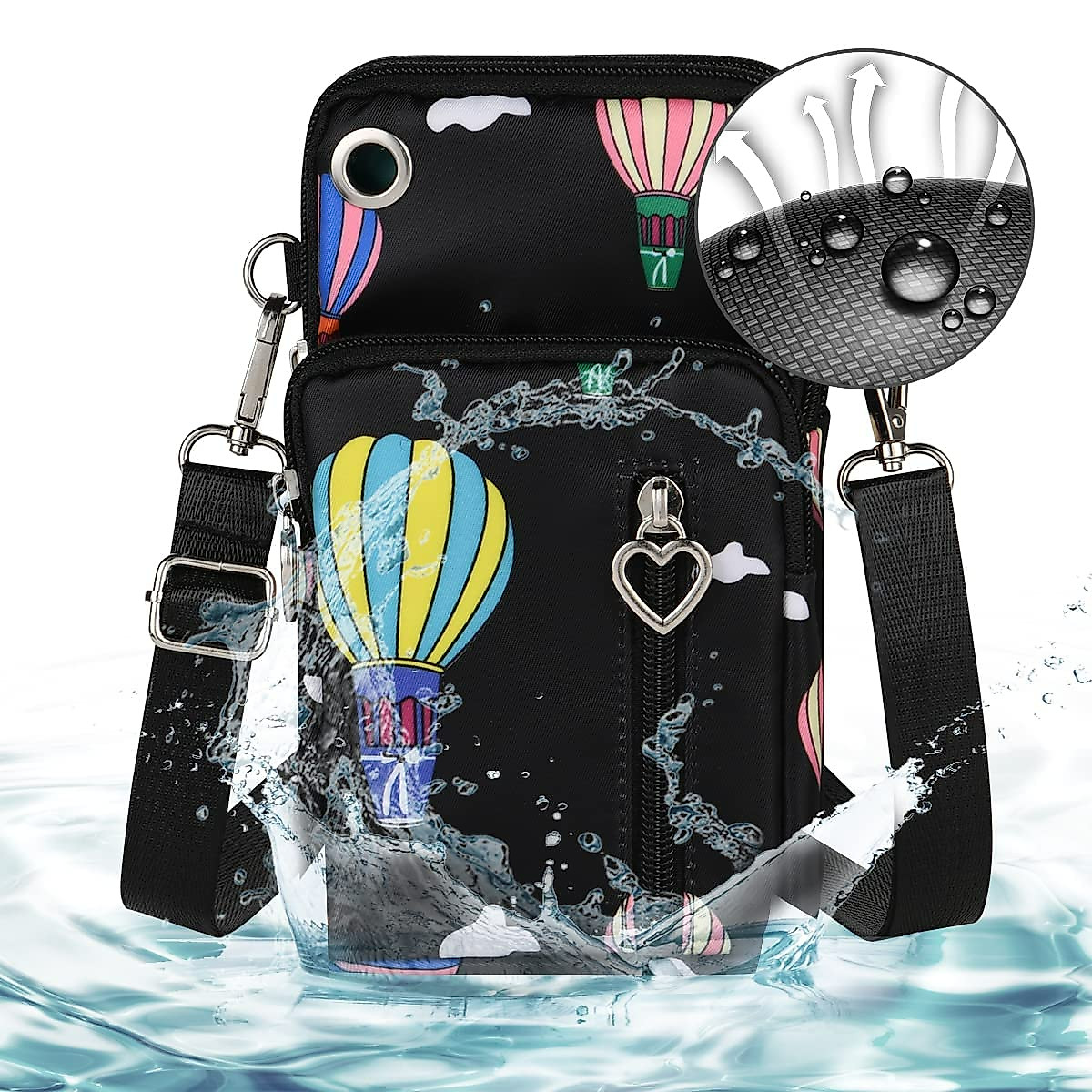 Small Crossbody Wallet Phone Bag, Nylon Cell Phone Purse, Travel Crossbody Bag Cell Phone Shoulder Bag Arm Bag Mini Wallet Purse, with Headphone Port (Balloon)