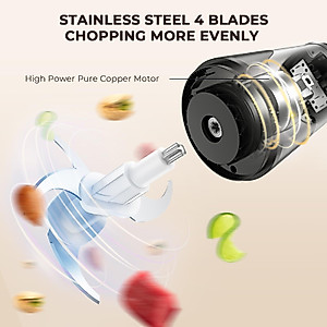 Syvio Food Processors with 2 Bowls, Meat Grinder 4 Bi-Level Blades, Mini Electric Food Chopper 400W, for Baby Food, Meat, Onion, Vegetables, 2 Speed, 8 Cup and 5 Cup