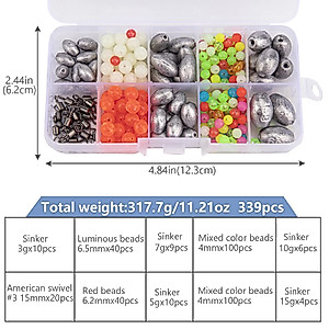 THKFISH Texas and Carolina Fishing Rig Bass Fishing Bullet-Weights for Fishing Sinkers Hooks Rolling Barrel Fishing Swivels Beads Rings Fishing Tackle Kit B2-339pcs