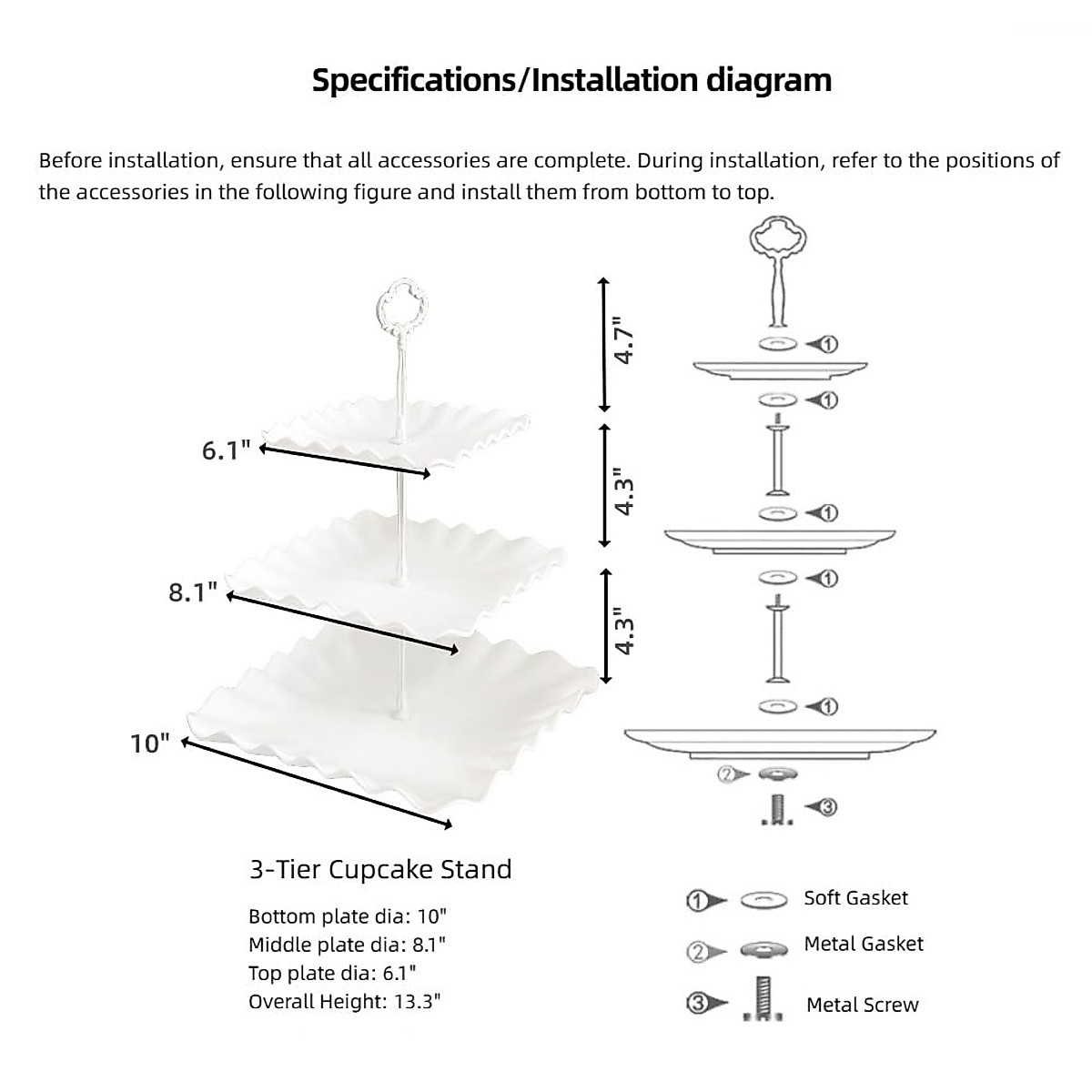 5 Pcs Cupcake Stand Set - Plastic Dessert Table Display Set, 2 White Square 3 Tier Cupcake Display Stands Cookie Tray Rack Serving Tower & 3X 14 in Plastic Trays for Wedding Baby Shower Tea Party