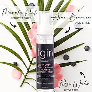 tgin Rose Water Defining Mousse for Curly, Coily and Wavy Hair, Moisturizes and Defines Curls, 8 fl oz
