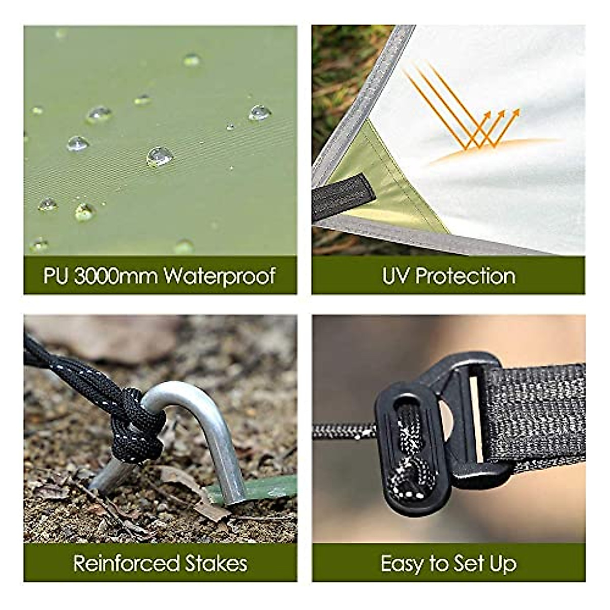 Hammock Rain Fly Tent Tarp Provides Effective Protection Against Rain, Snow. 32ft Long Ridgeline. Big 9.8x9.5ft Durable, Waterproof 210D Oxford. 6 Reflective Guy Lines, 2 Stuff Sacks. Easy Assembly