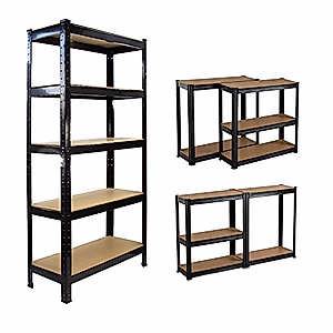 AUTOFU Racking Storage Shelving Unit Garage Shelving Storage Units Boltless Design Black for Easy Assembly 170cm x 75cm x 30cm - HxWxD
