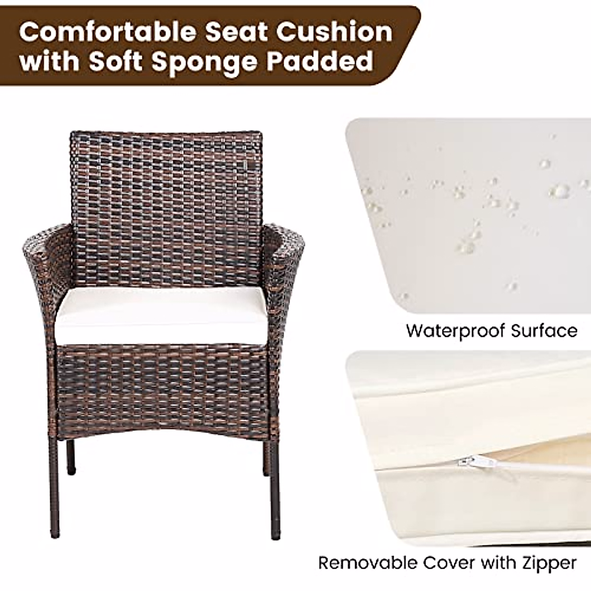 RELAX4LIFE Patio Dining Chairs Set of 2 PCS Wicker Armchairs with Comfortable Cushions for Deck, Garden, Lawn, Balcony, Backyard and Poolside Outdoor PE Rattan Fire Pit Chairs (2, Brown+Beige)