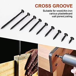 430PCS Premium Drywall Screws, Quality Black Steel #7 Sharp Point Self Tapping Screws with Phillips Drive, 9 Different Sizes Screws Assortment Set, Ideal Screw for Drywall Sheetrock, Wood