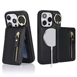 Ｈａｖａｙａ for iPhone 13 pro max case with Card Holder iphone 12 pro max phone case magsafe compatible for women leather zipper phone wallet detachable 2-in-1 magnetic for men-Black