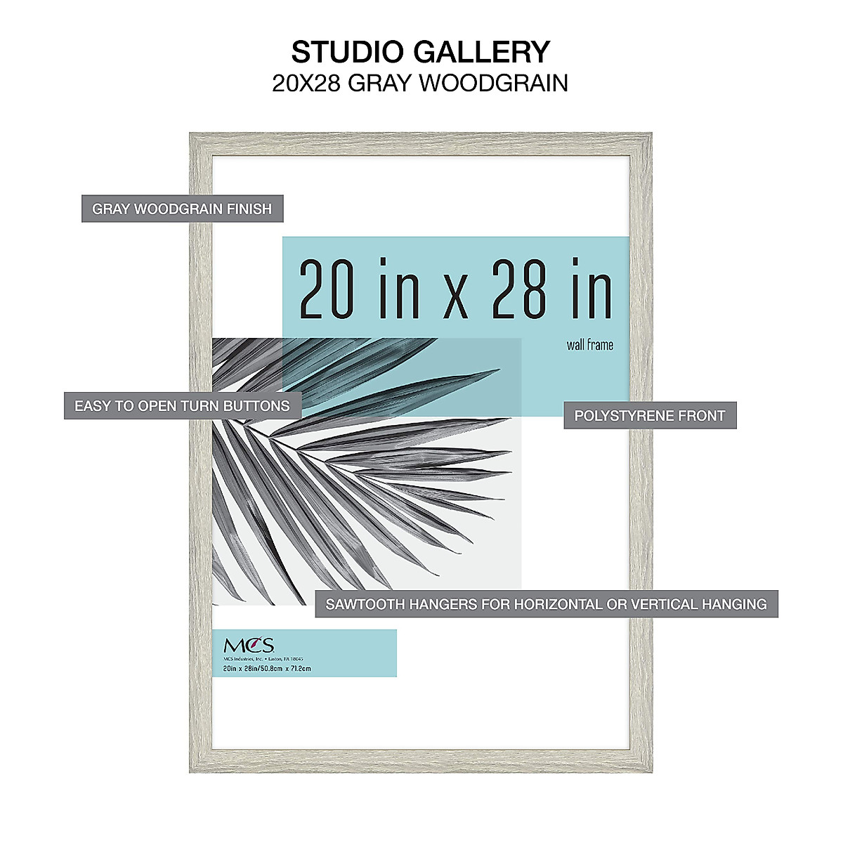 MCS Studio Gallery 20 x 28 Poster Frame Gray Woodgrain, Vertical & Horizontal Wall Hanging Large Picture Frame for Photos, Posters & Art Prints (2-Pack)