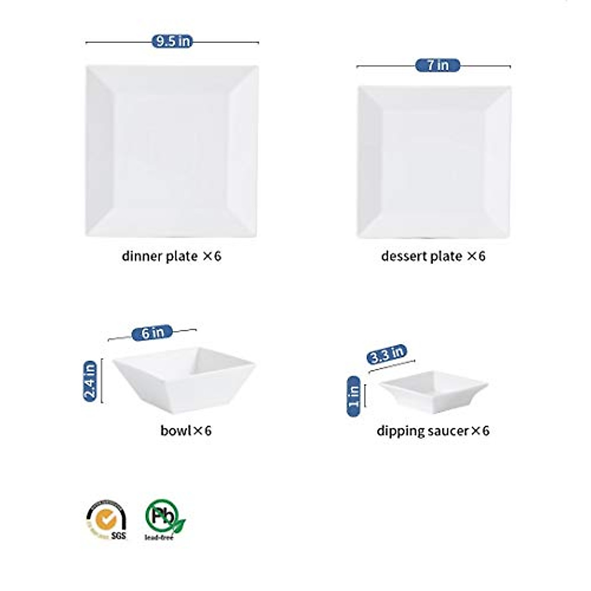 Porlien 24-Piece Classic Square Dinnerware Set for 6, Off White