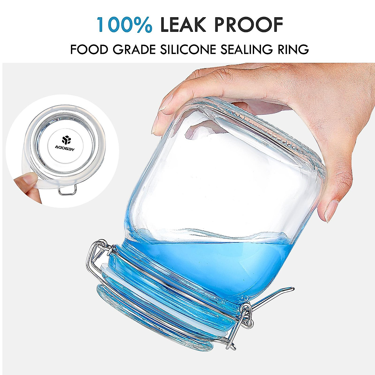 YEBODA 32oz Food Storage Canister Glass Jars with Clamp Airtight Lids and Silicone Gaskets for Multi-Purpose Kitchen Containers - Clear Square (3 Pack)